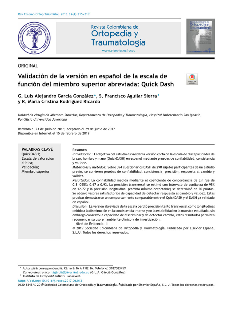 Validación de la versión en español de la escala de función del miembro ...