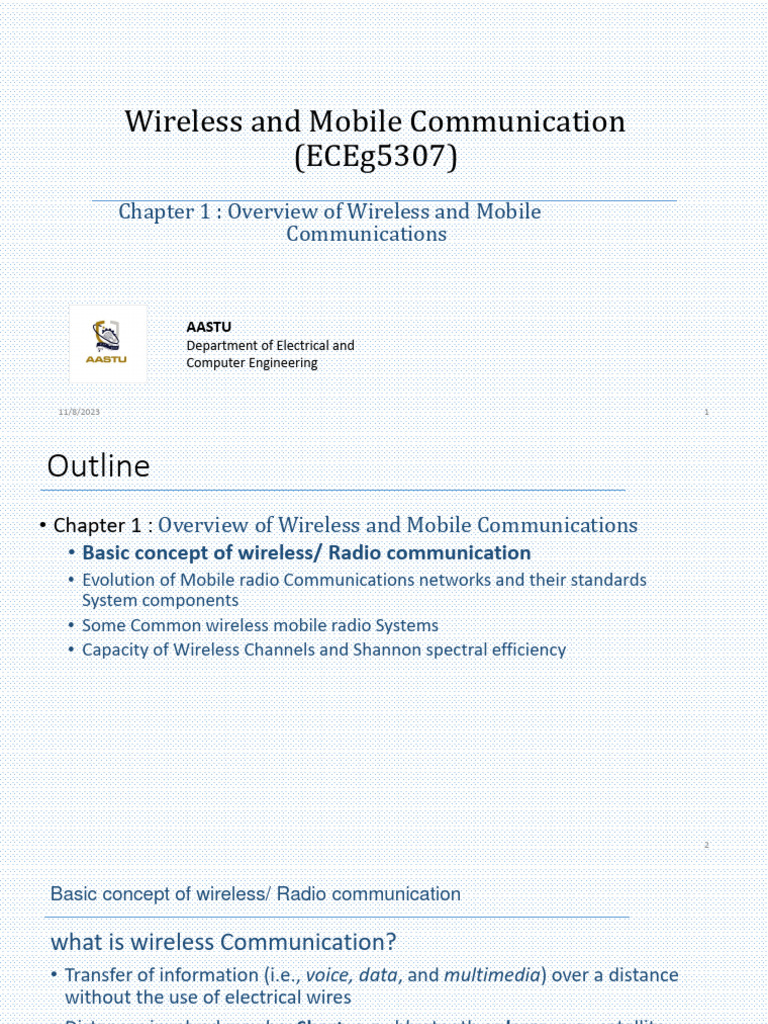 Chapter 1 Wireless And Mobile Communication Systems Eceg5307 Pdf