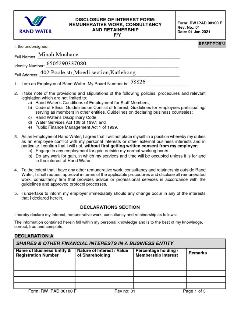 Disclosure of Interest Form 2023.2024 | PDF | Employment | Conflict Of ...