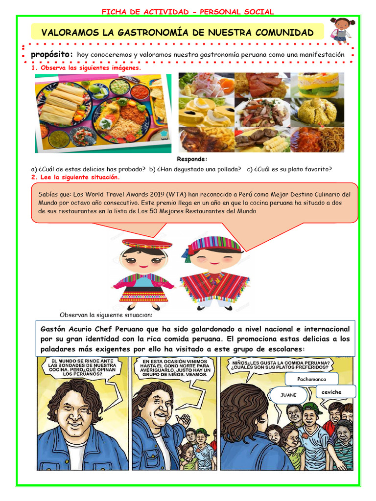 Activida Personal Social - Valoramos La Gastronomía de Nuestra ...