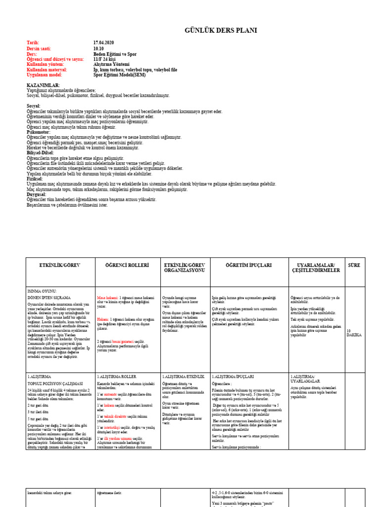Günlük Ders Plani | PDF