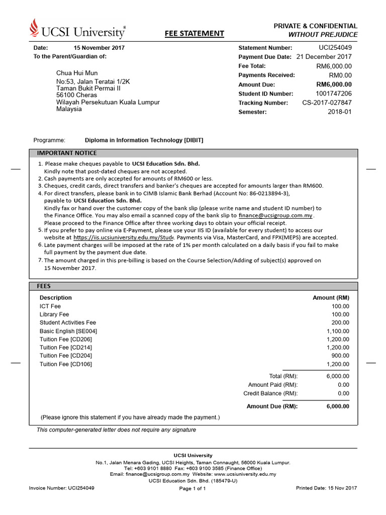 Fee Statement: Private & Confidential | Download Free PDF | Cheque ...