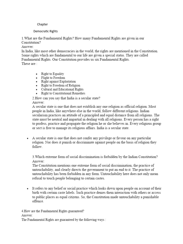 Democratic Rights Class9th | PDF | Detention (Imprisonment) | Secularism