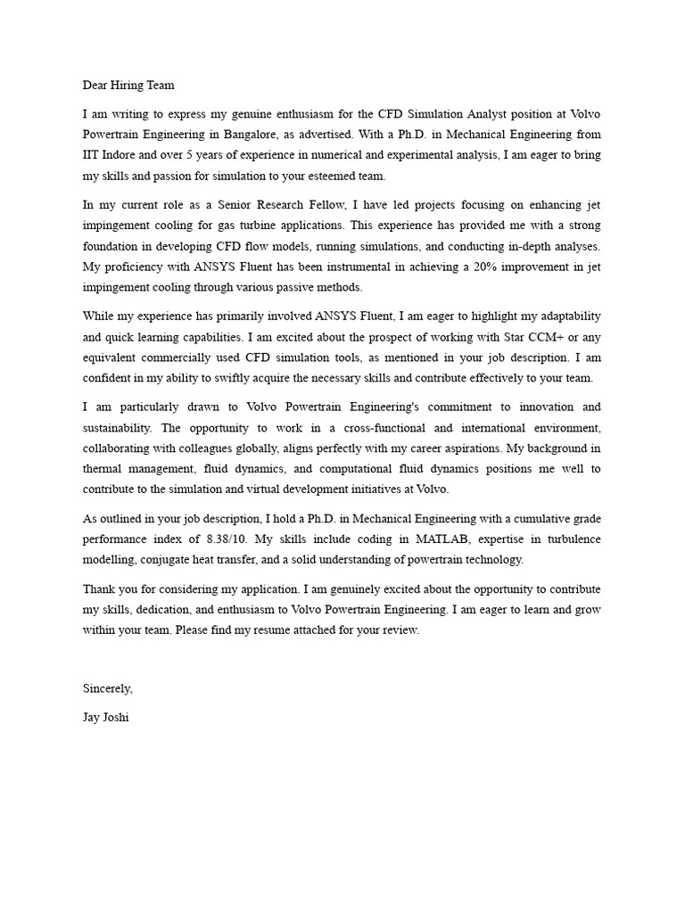 Cover Letter Volvo | PDF