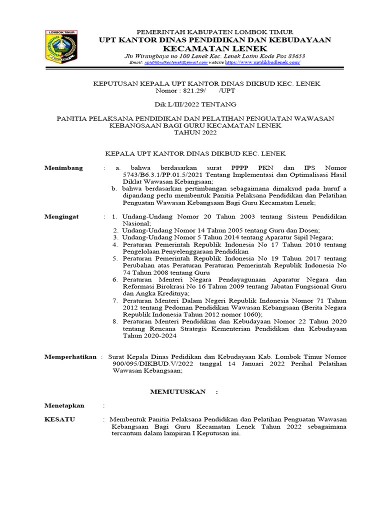 SK Panitia Pelaksana Wawasan Kebangsaan | PDF