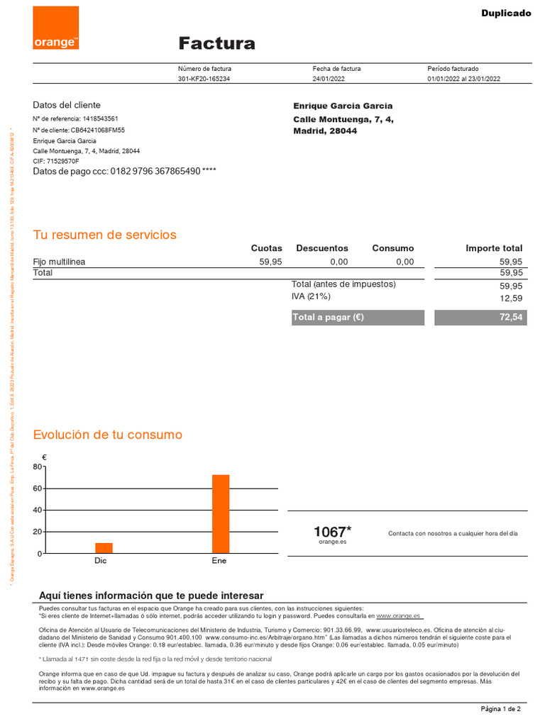 Factura Mensual de Orange | PDF | Factura | Economias