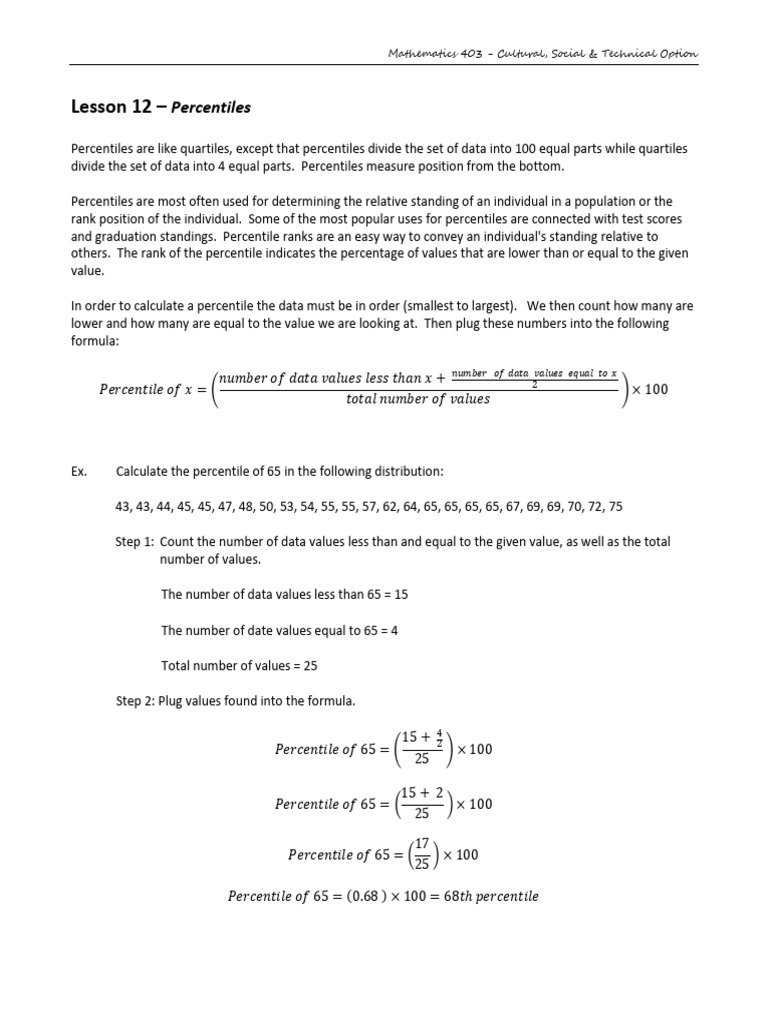 CST4 Lesson12 | PDF | Percentile | Mathematics