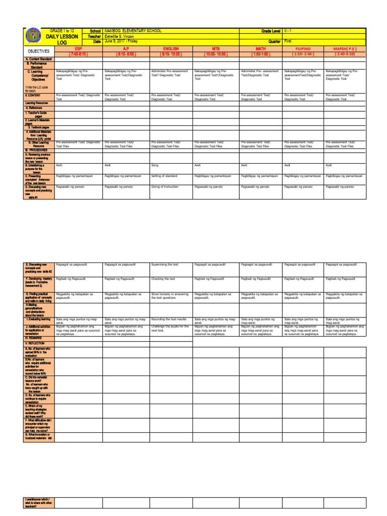 2017 Grade 2 K-12 DLL All Subjects Week 1 Day 5 | PDF | Cognitive ...