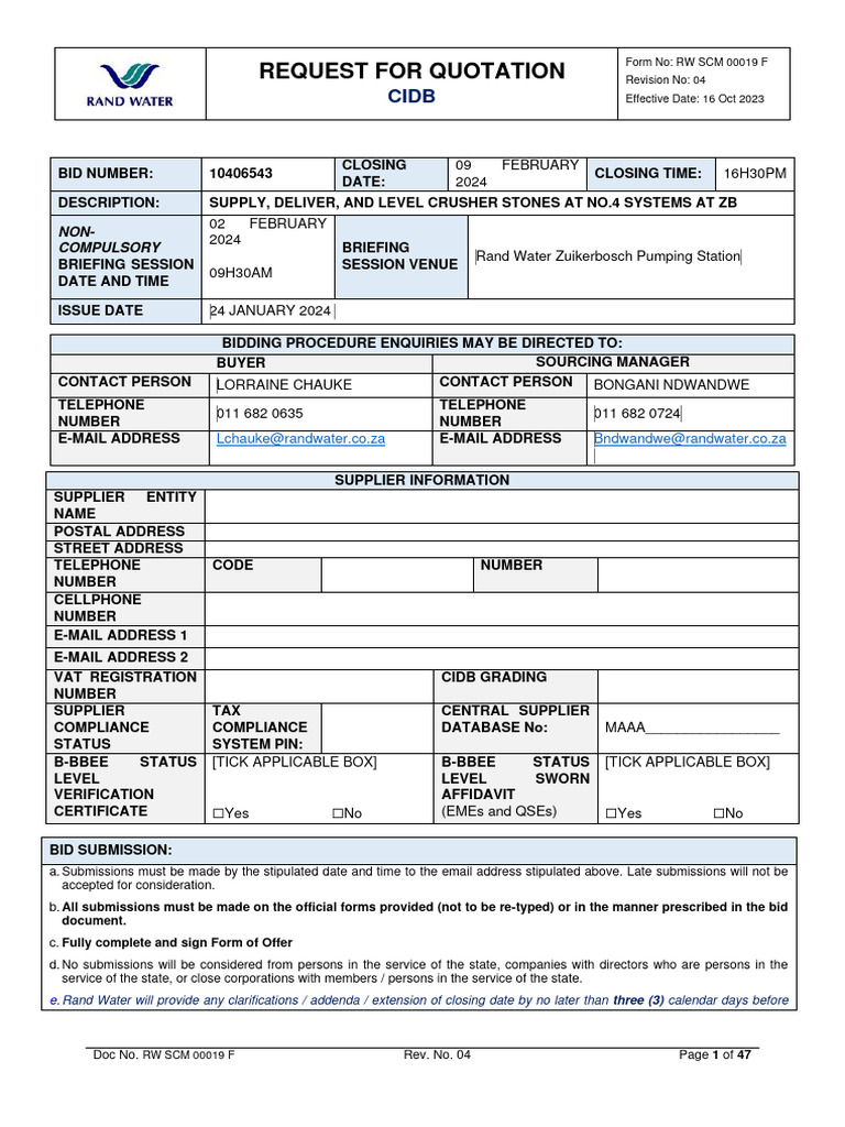 10406543-RFQ Document, Scope of Work, Site Information and Pricing ...