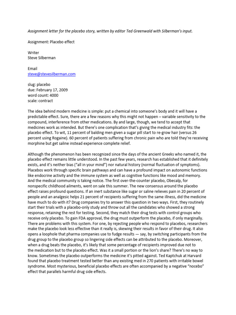 Professional Assignment Letter | PDF | Placebo | Health Care