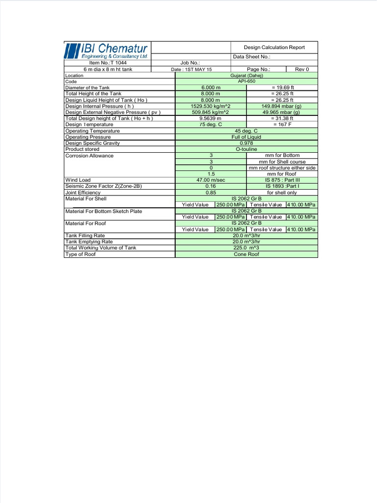 Design Calculation Tank | PDF | Pascal (Unit) | Stress (Mechanics)