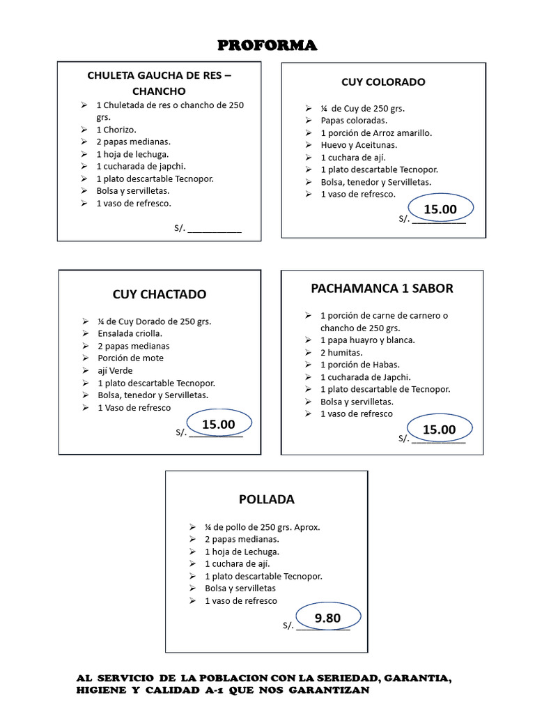 Proforma Restaurant Gudy | PDF | Preparación de comida y bebida | Alimentos