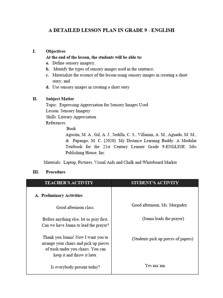 LESSON PLAN_2022 | PDF | Senses | Lesson Plan