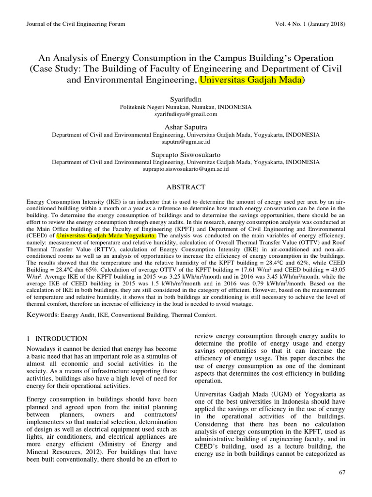An Analysis of Energy Consumption in The Campus Building Operation (Universitas Gadjah Mada ...