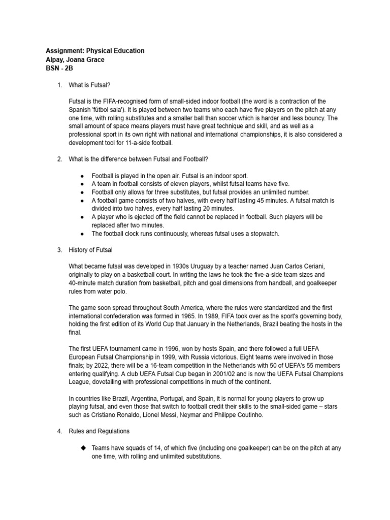 Assignment - Physical Education | PDF | Association Football | Sport ...