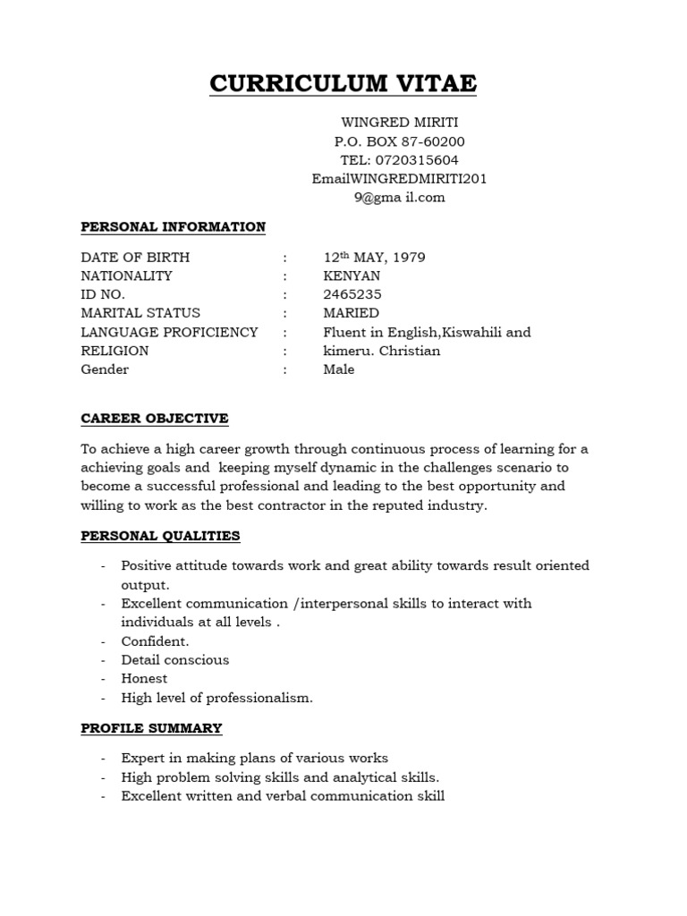 Wingred Miriti CV and Professional Profile | PDF