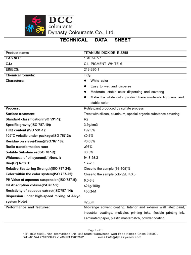 Technical Data Sheet: 18F (1802-1808) ., King International, No. 345 South Huancheng West Road ...
