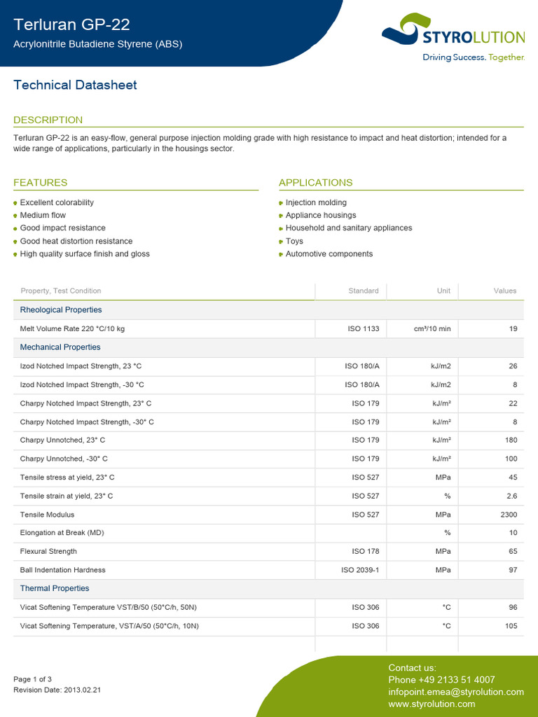 Styrolution Basf Terluran GP-22 | PDF | Strength Of Materials ...