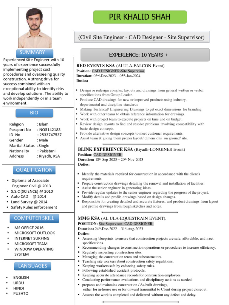 Pir Khalid CV 2024 | PDF | Engineer | Technical Drawing