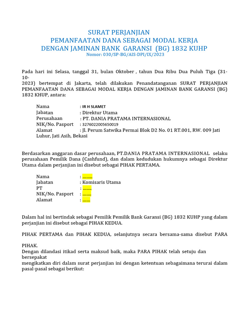 DraftPerjanjian BG 1832 | PDF