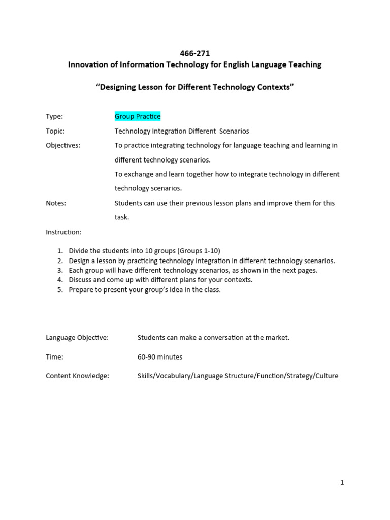 Instruction Designing Lesson For Different Tech Contexts Pdf