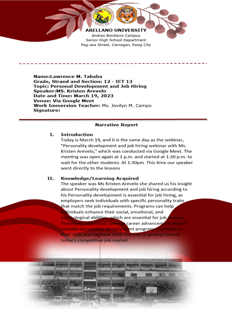 2narrative Report | Download Free PDF | Human Communication | Psychology