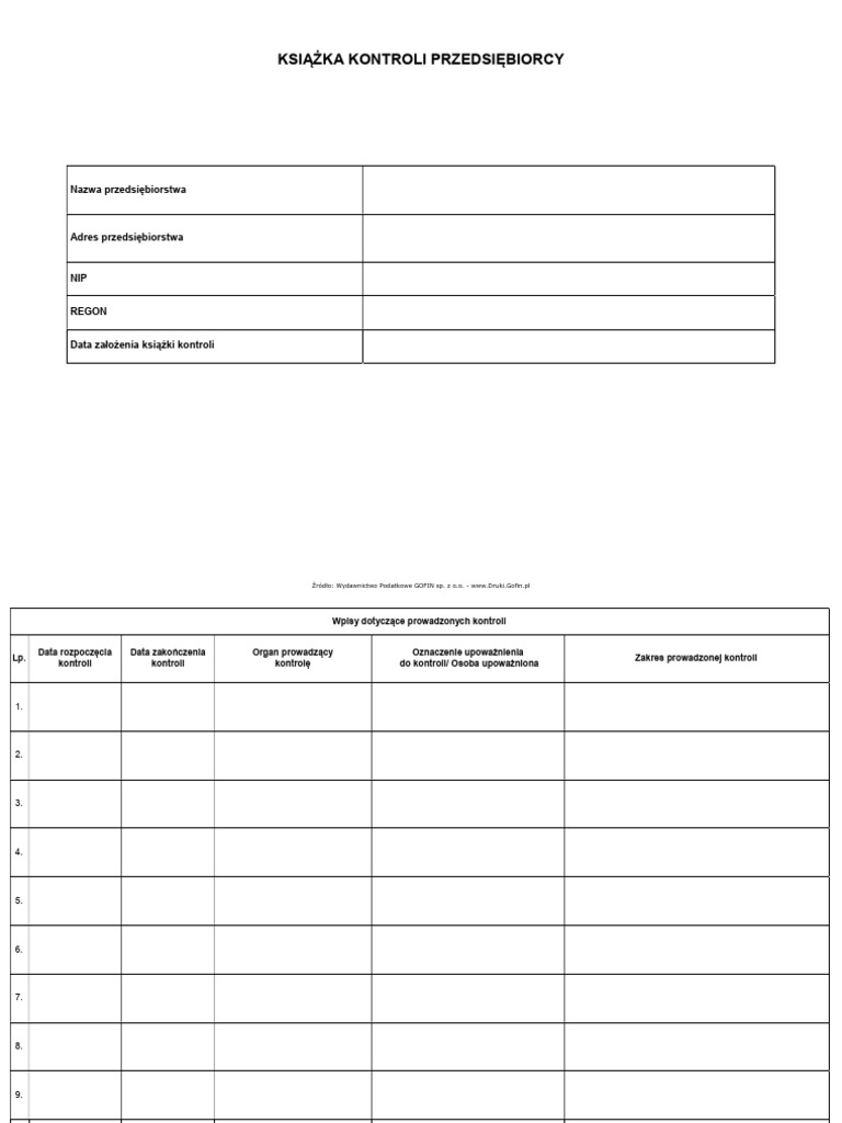 Ksiazka Kontroli Przedsiebiorcy | PDF Ksiazka Kontroli Przedsiebiorcy | PDF