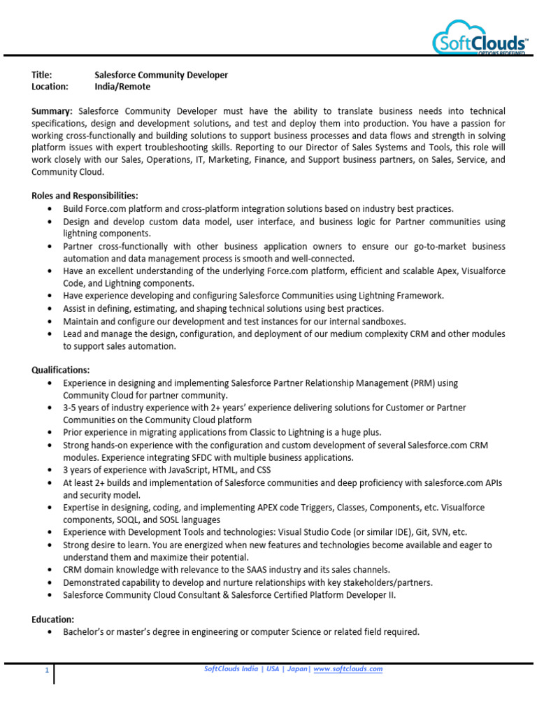 Salesforce-Community-Developer - JD 1 | PDF