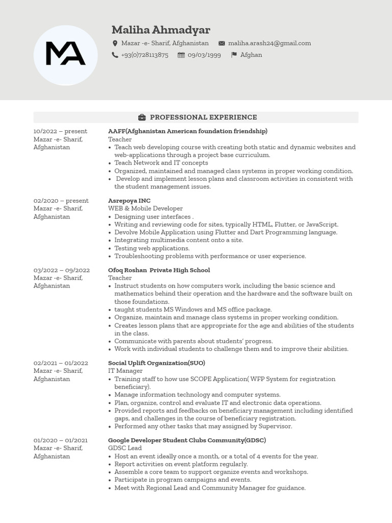 Maliha - Ahmadyar - Resume - 04 07 2023 15 01 30 | PDF | World Wide Web | Internet & Web