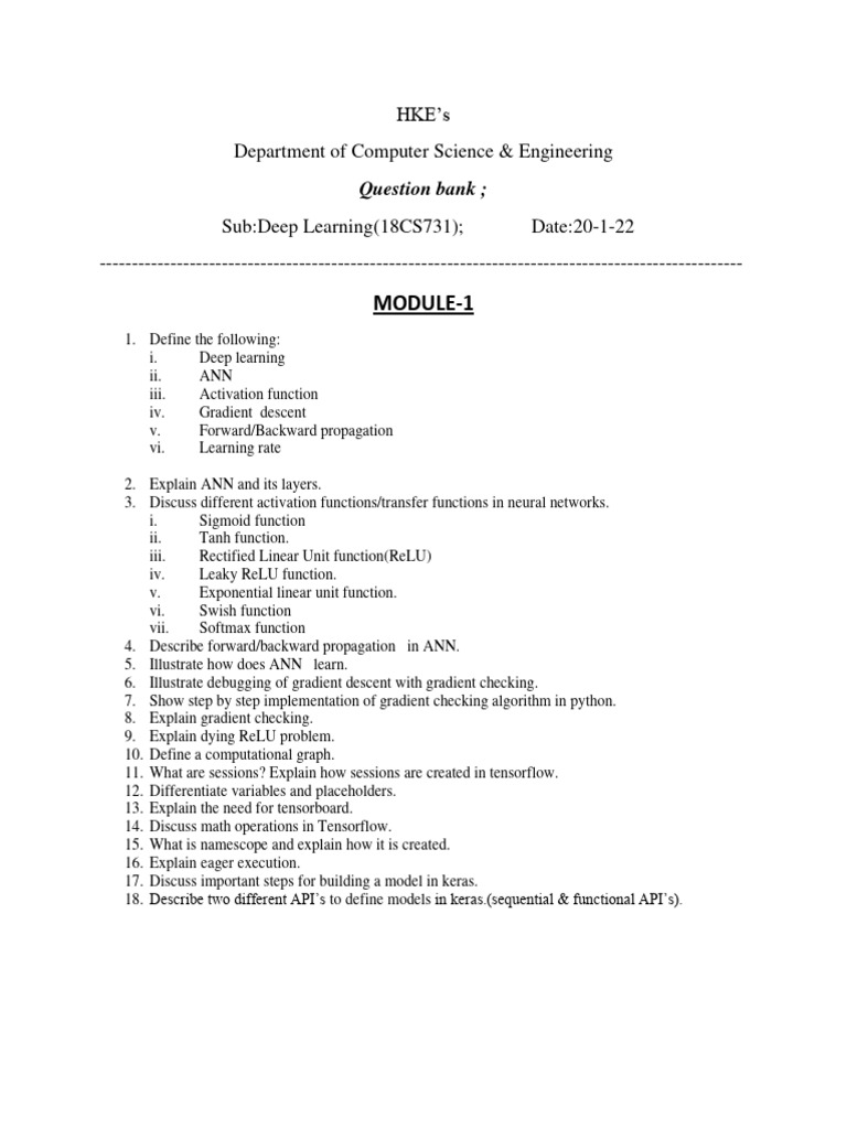 Deep Learning-Question Bank-Module-Wise | PDF | Cognitive Science | Learning