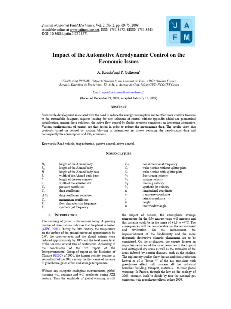 JAFM Volume 2 Issue 2 Pages 69-75 | PDF | Drag (Physics) | Climate Change