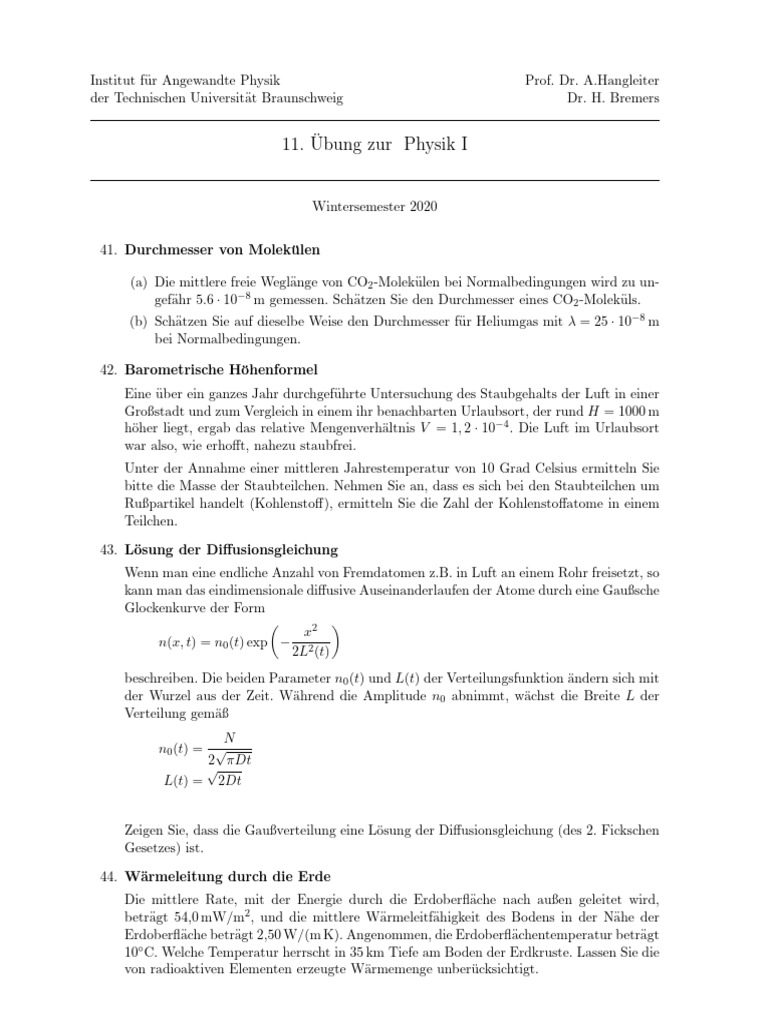 Übungsblatt 11 - Experimentalphysik 1 | PDF