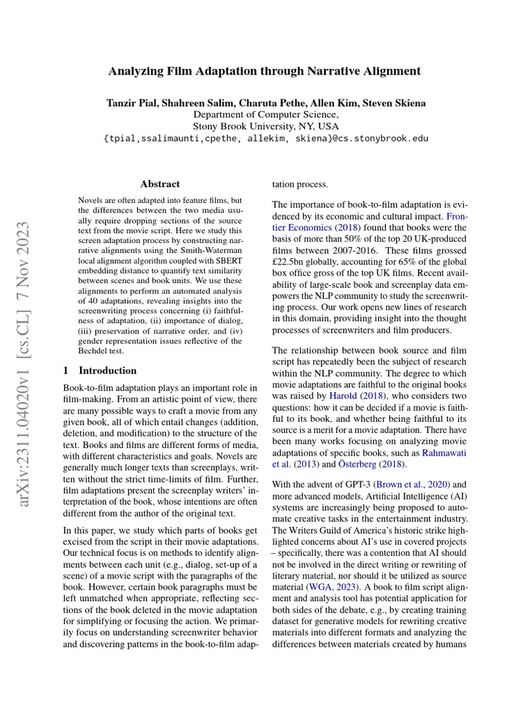 Analyzing Film Adaptation Through Narrative Alignment | PDF | Artificial Intelligence ...
