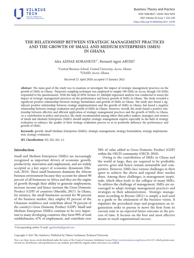 The Relationship Between Strategic Management Practices | PDF | Coefficient Of Determination ...