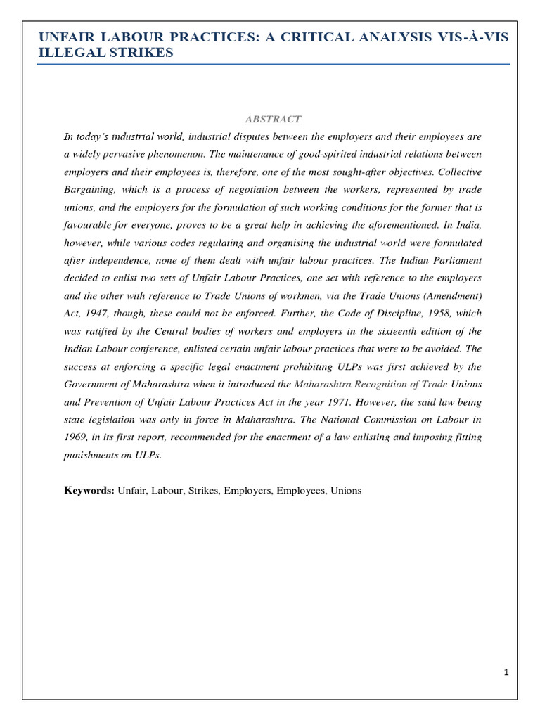 Unfair Labour Practices by Saurav Kumar | Download Free PDF | Strike ...