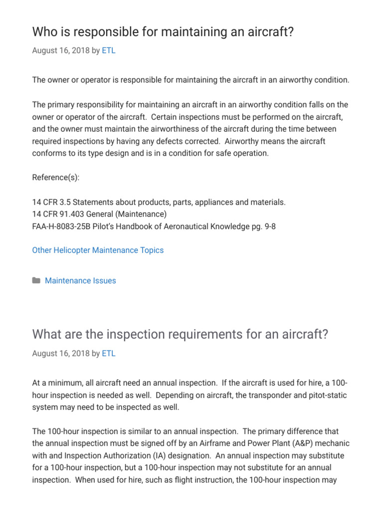 FAA Inspection and Transponder Requirements | PDF | Transponder ...