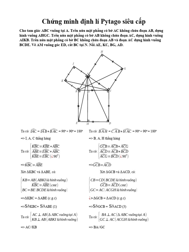 Chứng minh định lí Pytago siêu cấp vjp pro | PDF