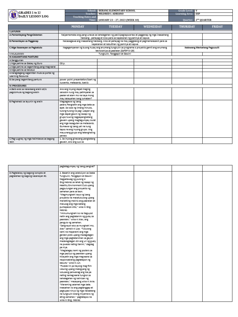 DLL - Esp 5 - Q2 - W10 | PDF