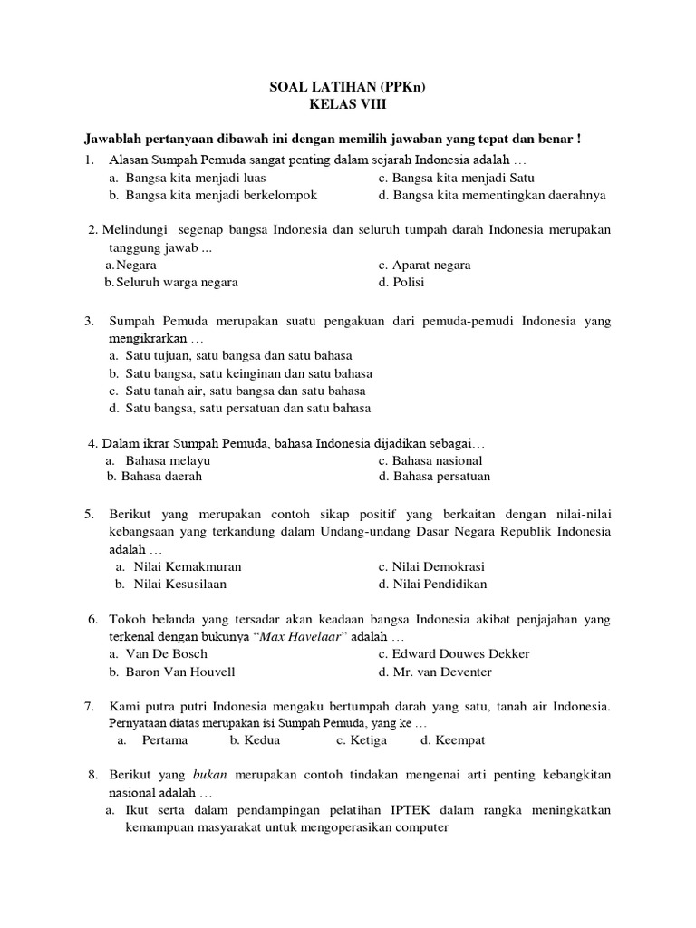 Soal Latihan PPKn Kelas VIII | PDF