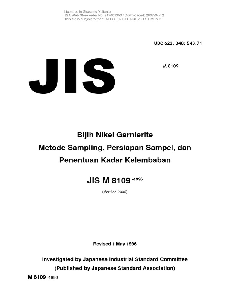JIS M 8109 1996 Indonesia | PDF