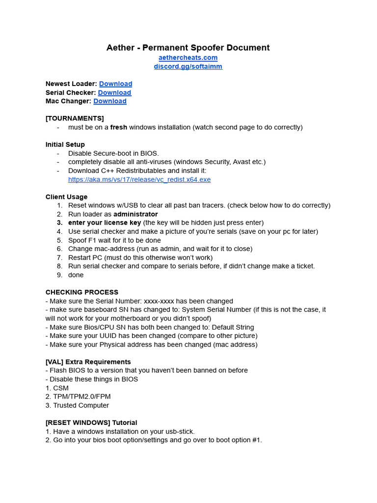 Aether - Permanent Spoofer Document | Download Free PDF | Booting | Bios