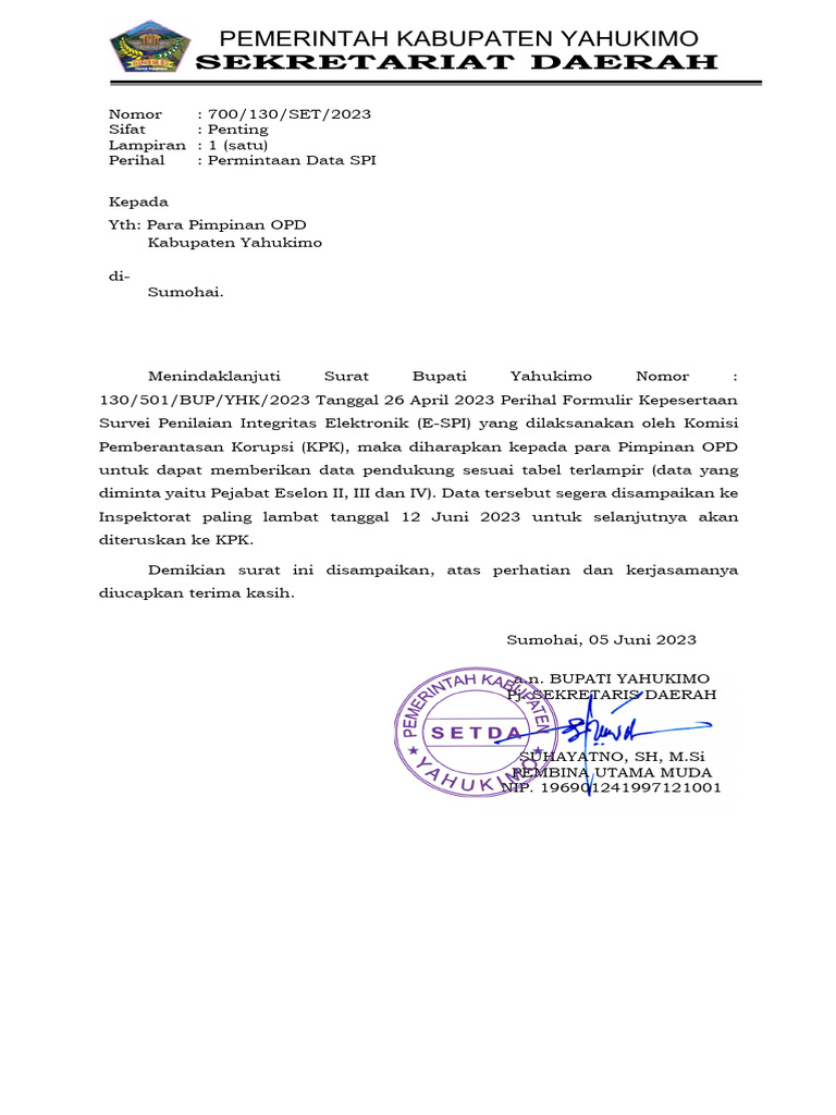 Surat Permintaan Data SPI | PDF Surat Permintaan Data SPI | PDF