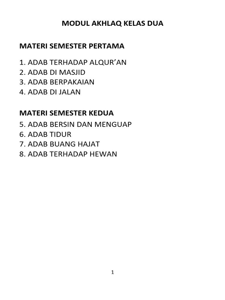 Modul Akhlaq Kelas 2 | PDF | Kajian Bahasa Asing