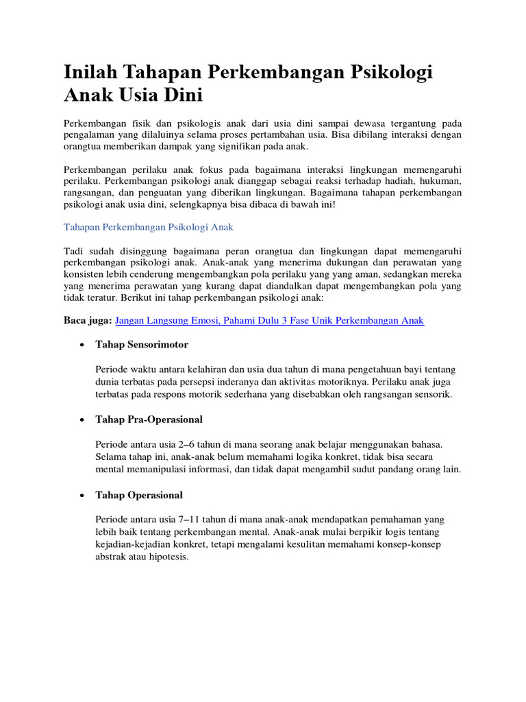 Inilah Tahapan Perkembangan Psikologi Anak Usia Dini | PDF Inilah Tahapan Perkembangan Psikologi Anak Usia Dini | PDF