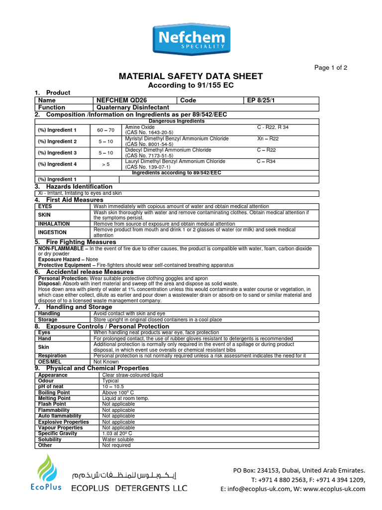 Nefchem QD26 MSDS | PDF | Water | Firefighter