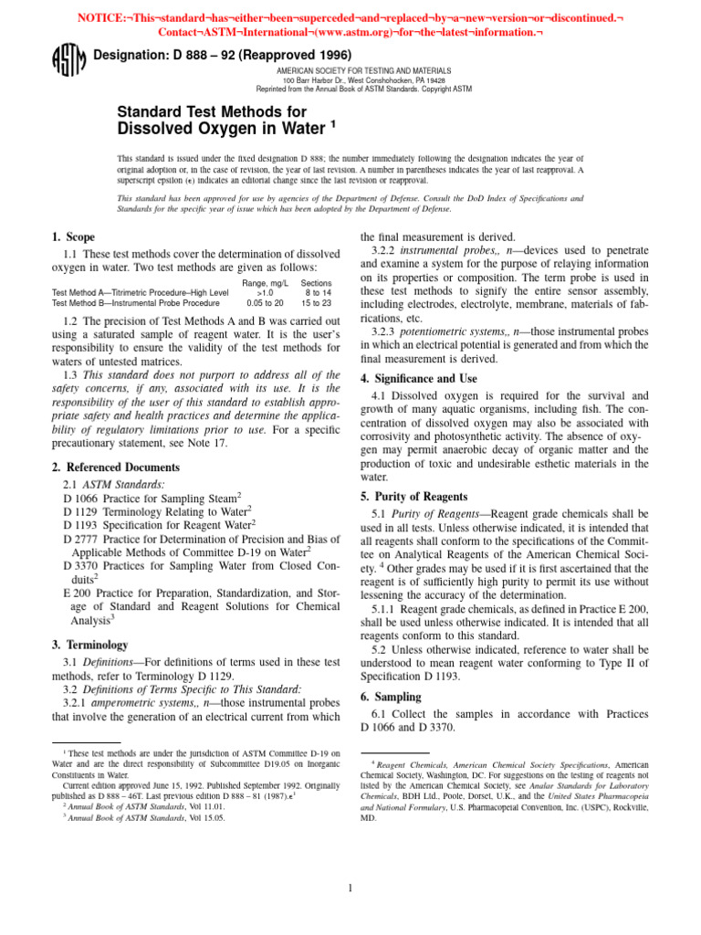 Astm D 888 - 05 | PDF | Chemistry | Titration