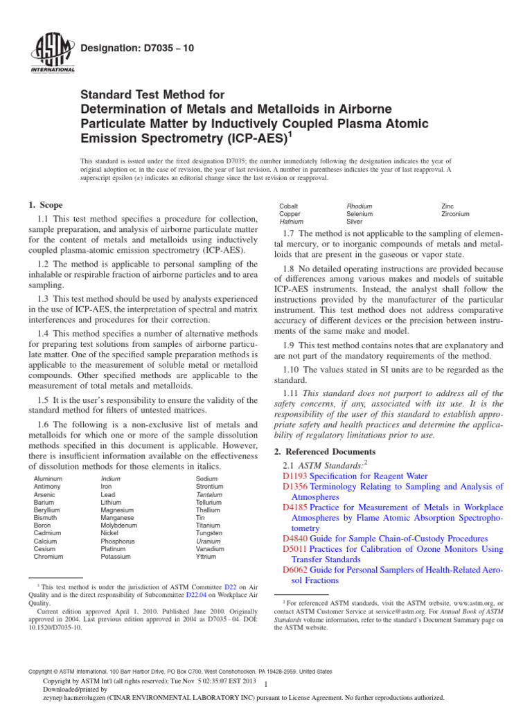 Astm D 7035 | PDF | Detection Limit | Spectroscopy