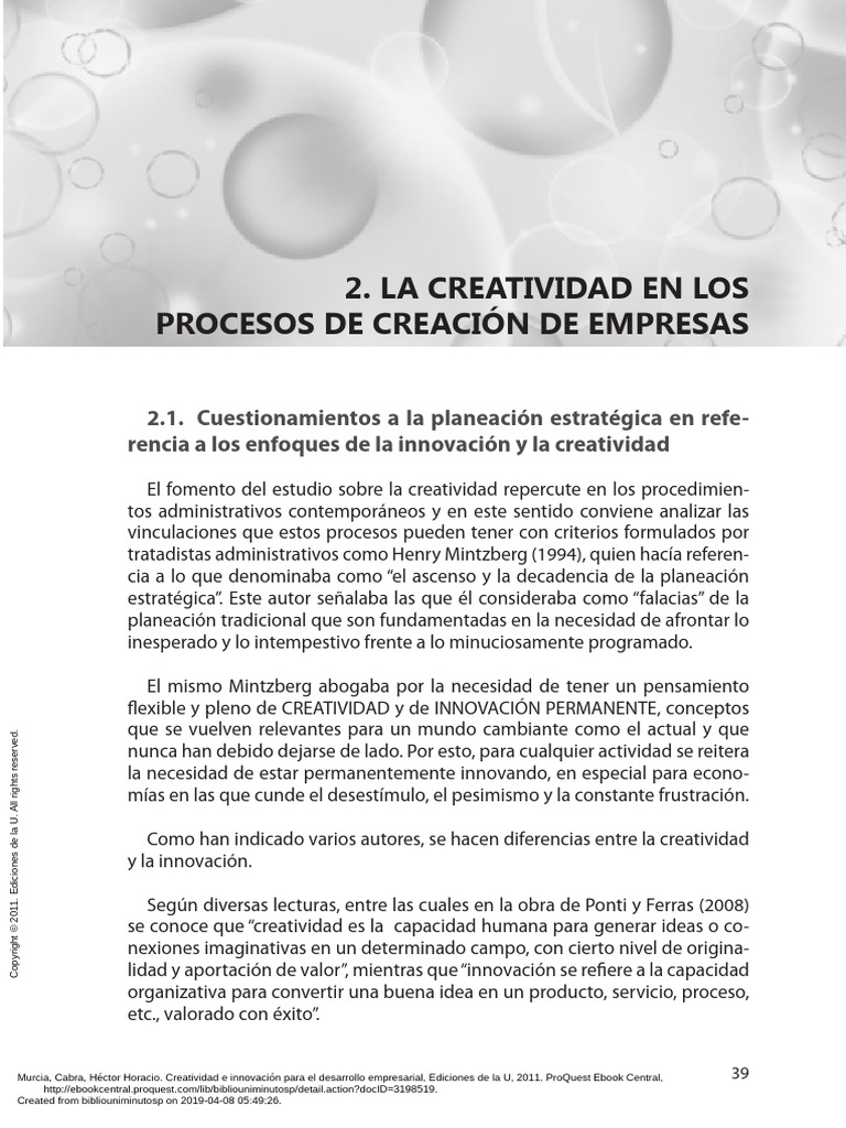 La Creatividad en Los Procesos de Creación de Empresas | PDF ...