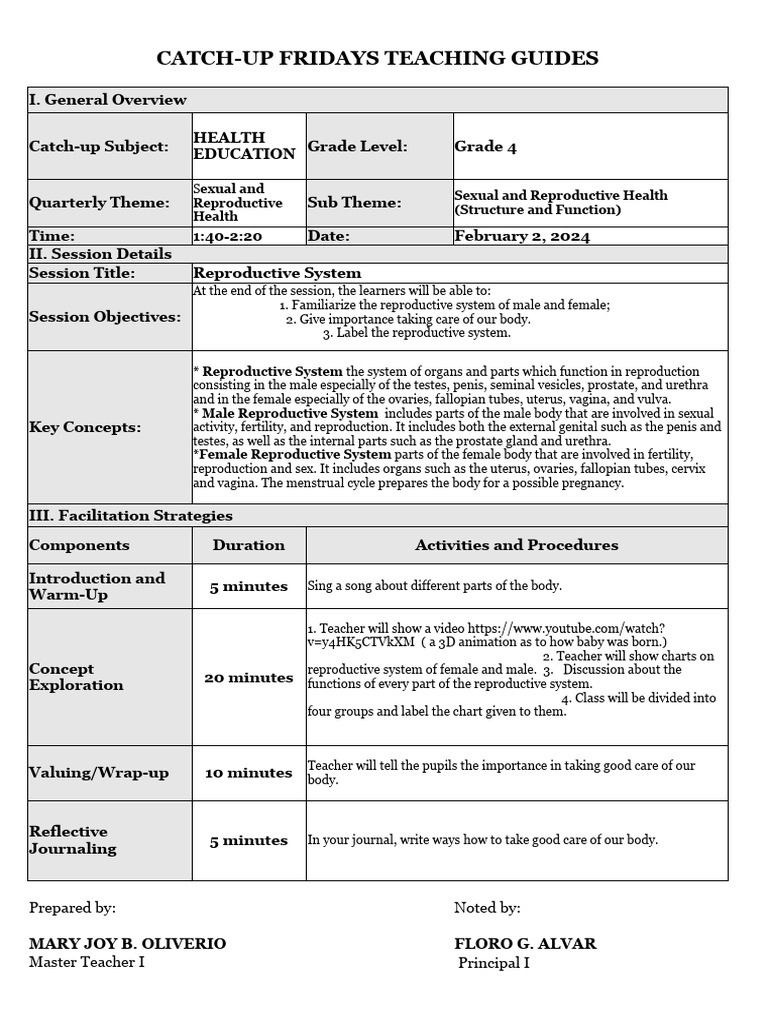 Catch Up Fridays Teaching Guide Template | PDF | Reproductive System | Sex