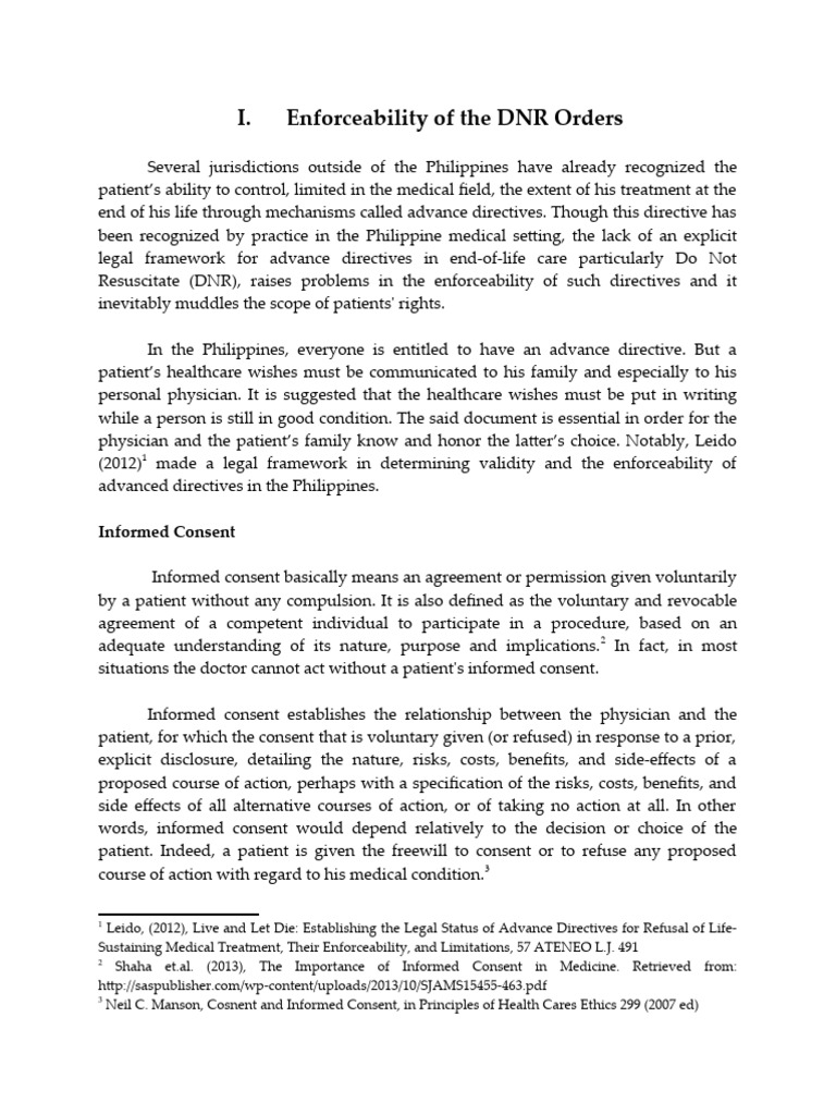 Enforceability of The DNR Orders | PDF | Informed Consent | Medical Ethics